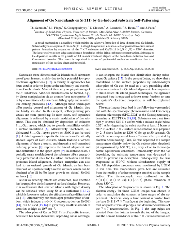 (PDF) Alignment of Ge Nanoislands on Si(111) by Ga-Induced Substrate ...