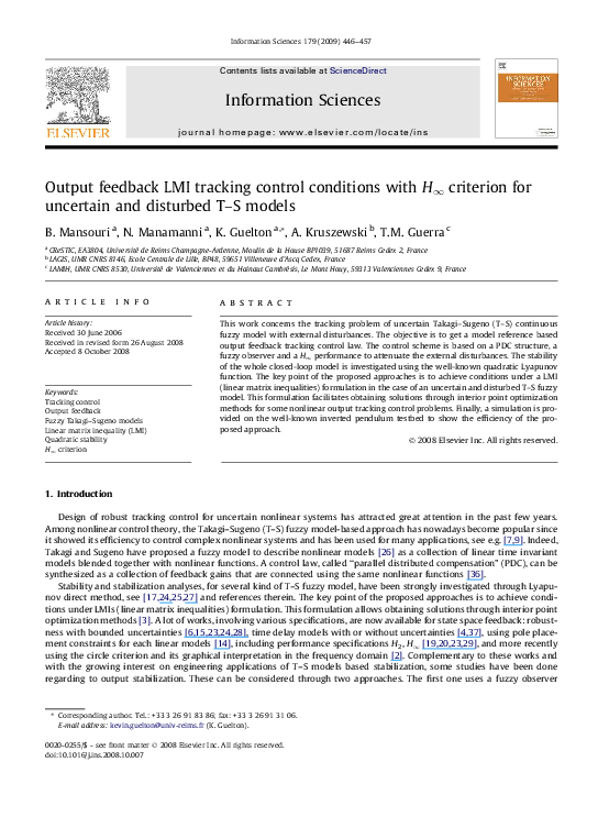 (PDF) Output feedback LMI tracking control conditions with H