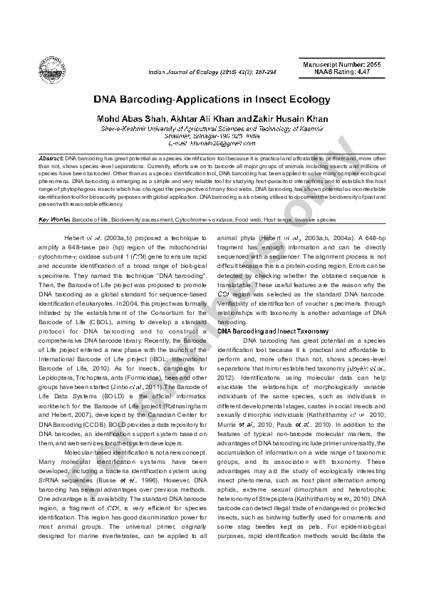 (PDF) DNA barcoding for insect ecology