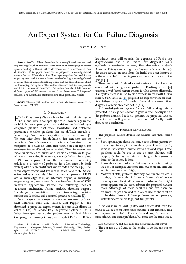(PDF) The Prototype of an Expert Car Failures Diagnosis System with Combining Forward Chaining ...