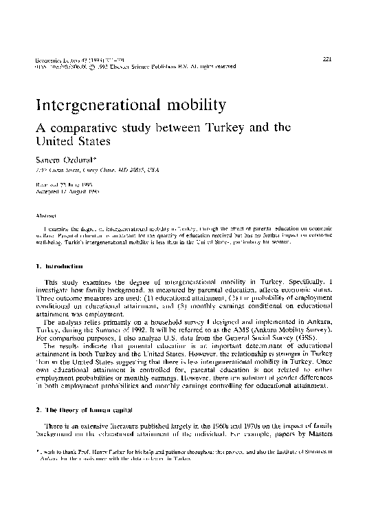 (PDF) Intergenerational mobility : A comparative study between Turkey ...