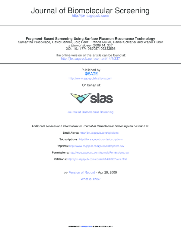 (PDF) Fragment-Based Screening Using Surface Plasmon Resonance Technology