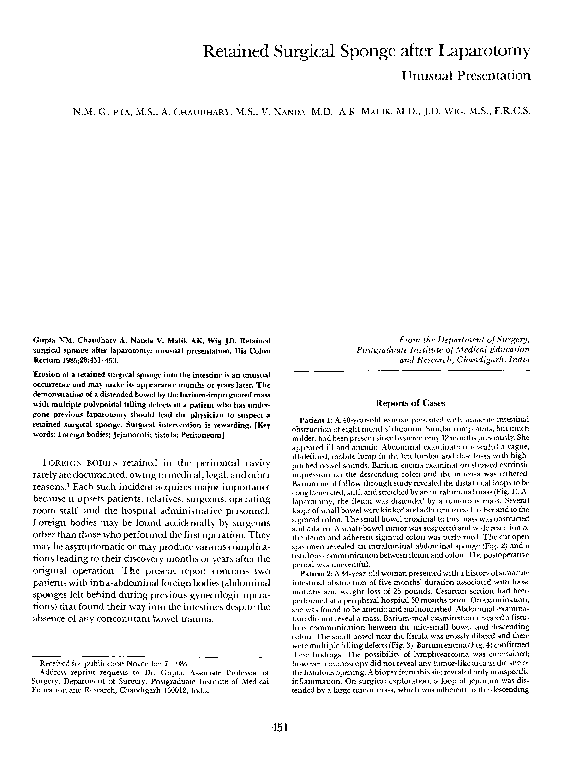 (PDF) Retained surgical sponge after laparotomy