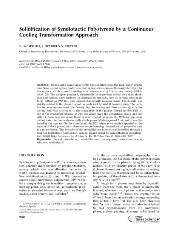 (PDF) Solidification of syndiotactic polystyrene by a continuous ...
