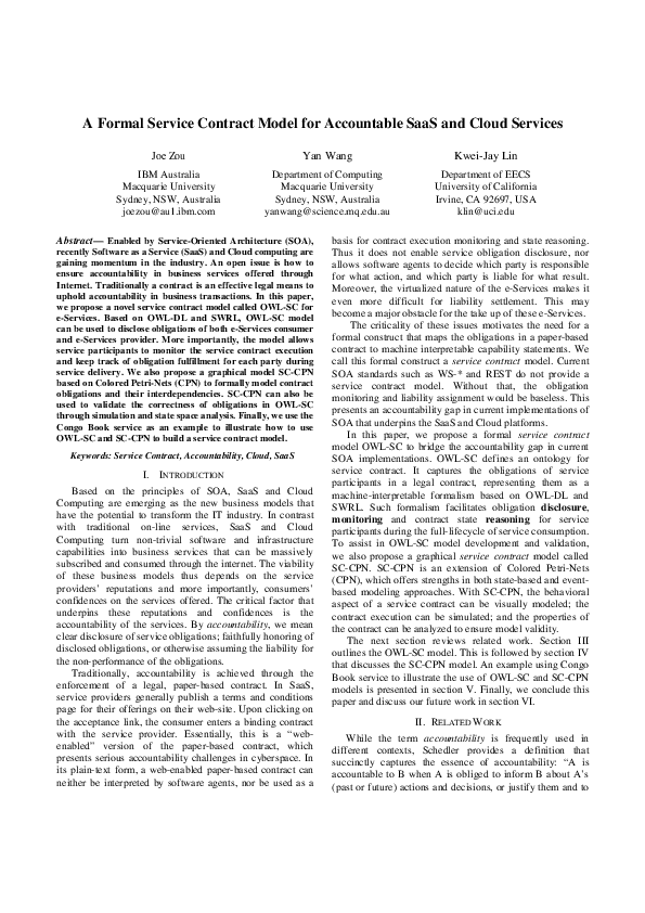 (PDF) A Formal Service Contract Model for Accountable SaaS and Cloud ...