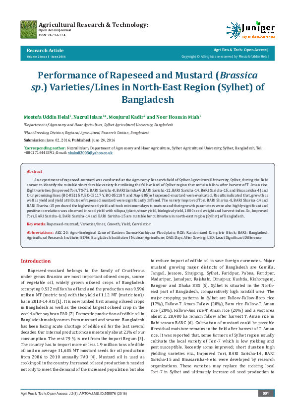 (PDF) Performance of Rapeseed and Mustard (Brassica sp.) Varieties/Lines in North-East Region ...