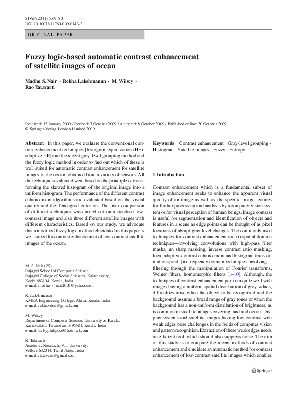 (PDF) Fuzzy logic-based automatic contrast enhancement of satellite images of ocean