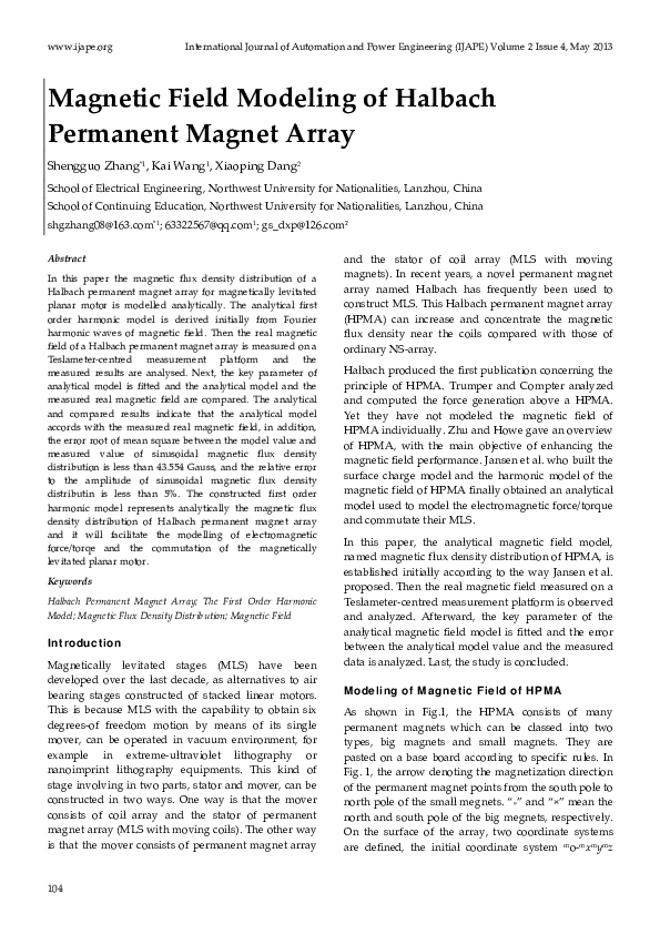 (PDF) Magnetic Field Modeling of Halbach Permanent Magnet Array