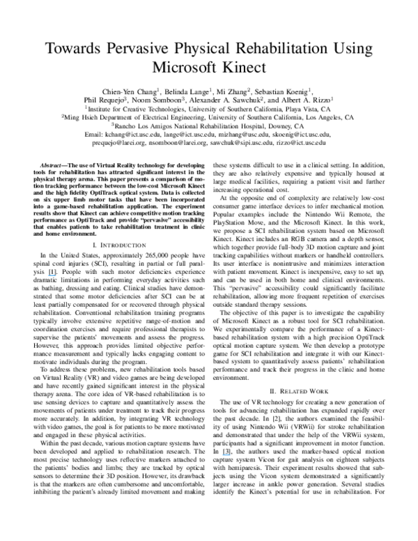(PDF) Towards Pervasive Physical Rehabilitation Using Microsoft Kinect