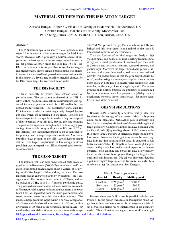 (PDF) Material studies for the ISIS Muon Target