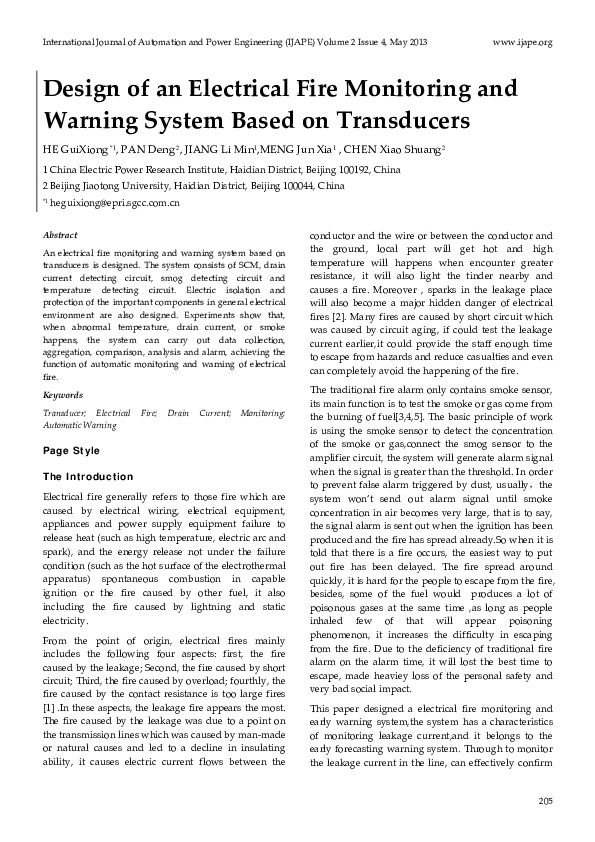 (PDF) Design of an Electrical Fire Monitoring and Warning System Based ...