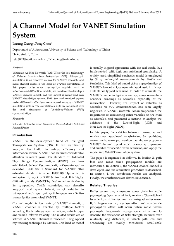 (PDF) A Channel Model for VANET Simulation System