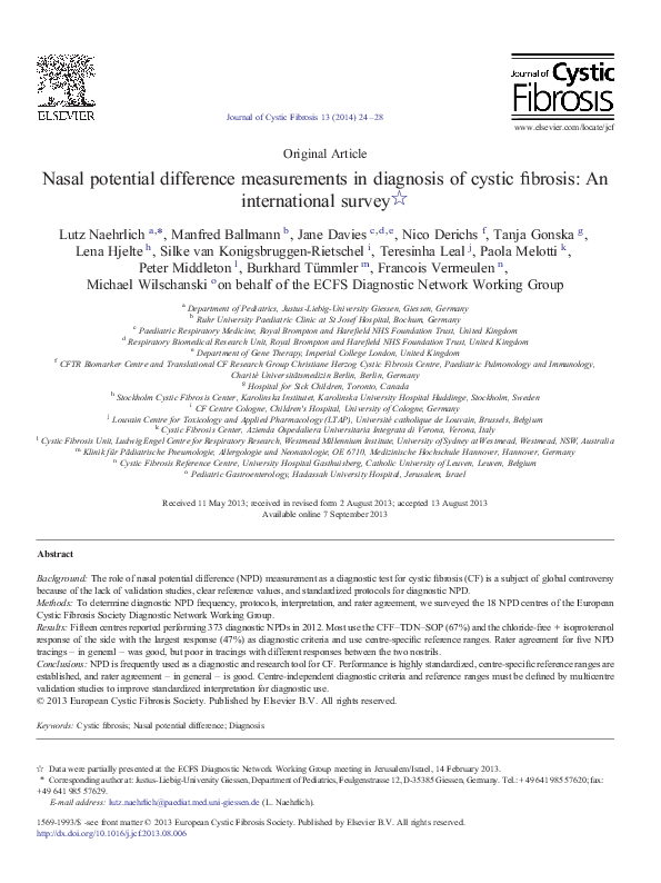 (PDF) Nasal potential difference measurements in diagnosis of cystic ...
