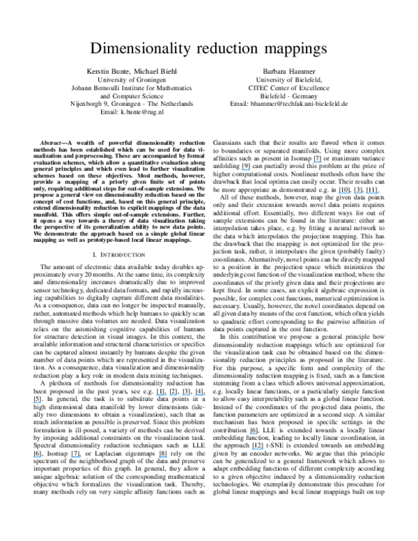 (PDF) Dimensionality reduction mappings