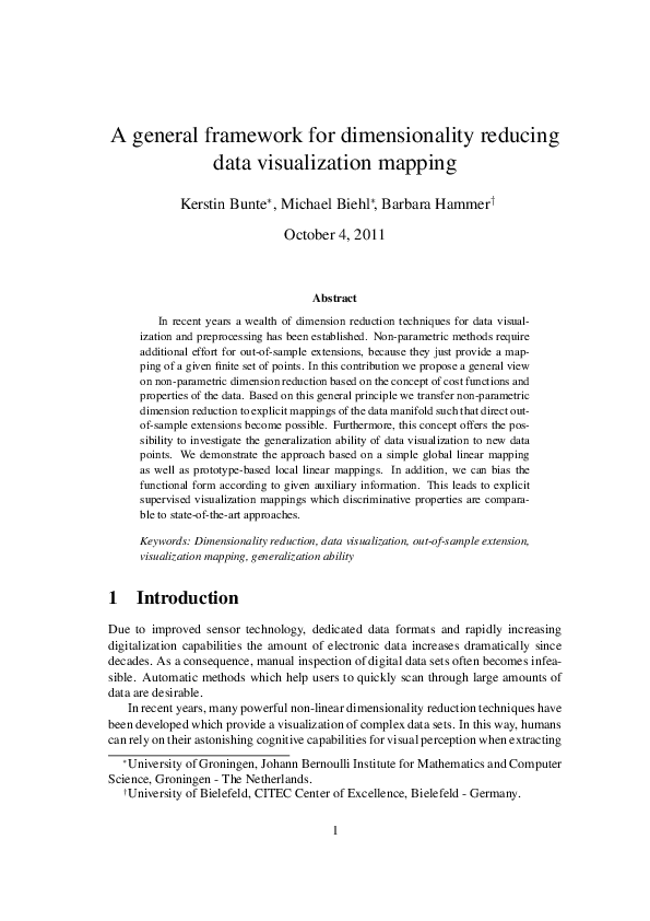 (PDF) A General Framework for Dimensionality-Reducing Data Visualization Mapping