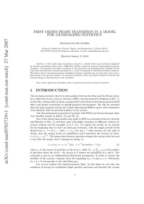 (PDF) First Order Phase Transition in a Model for Generalized Statistics