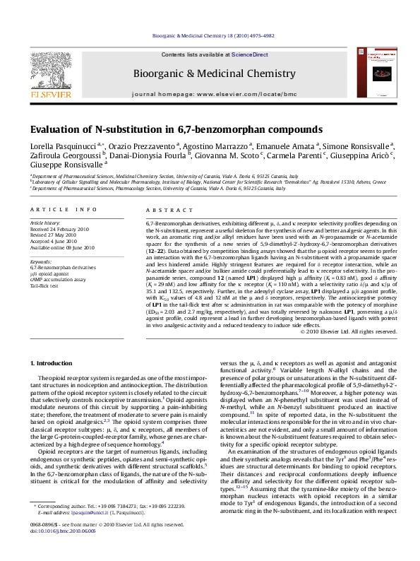 (PDF) Evaluation of N-substitution in 6,7-benzomorphan compounds