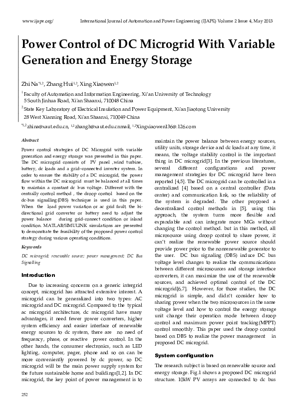 (PDF) Power Control of DC Microgrid With Variable Generation and Energy Storage