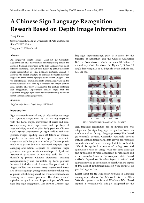 (PDF) A Chinese Sign Language Recognition Researh Based on Depth Image ...