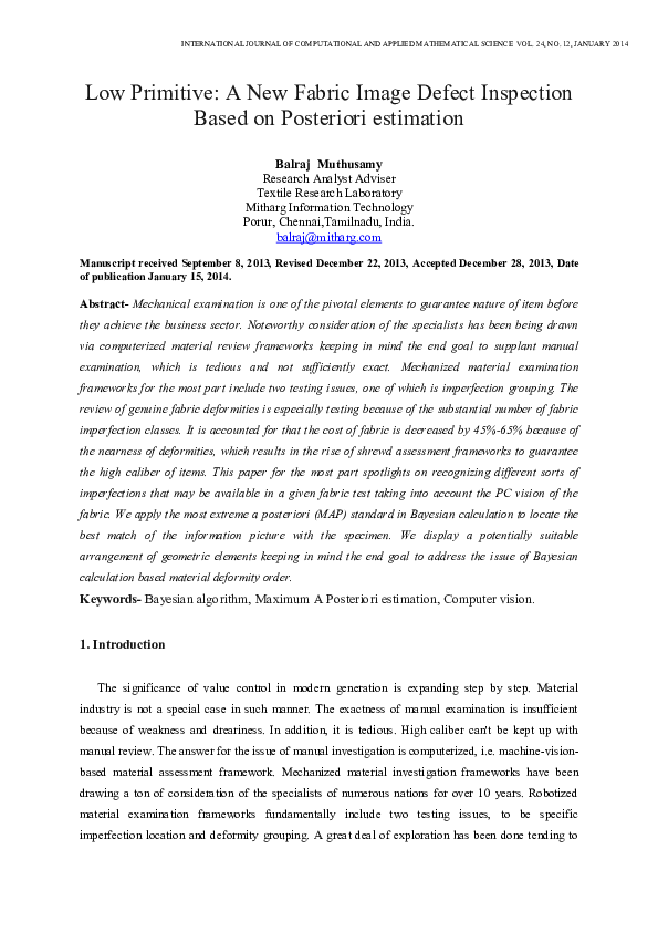 Pdf Low Primitive A New Fabric Image Defect Inspection Based On