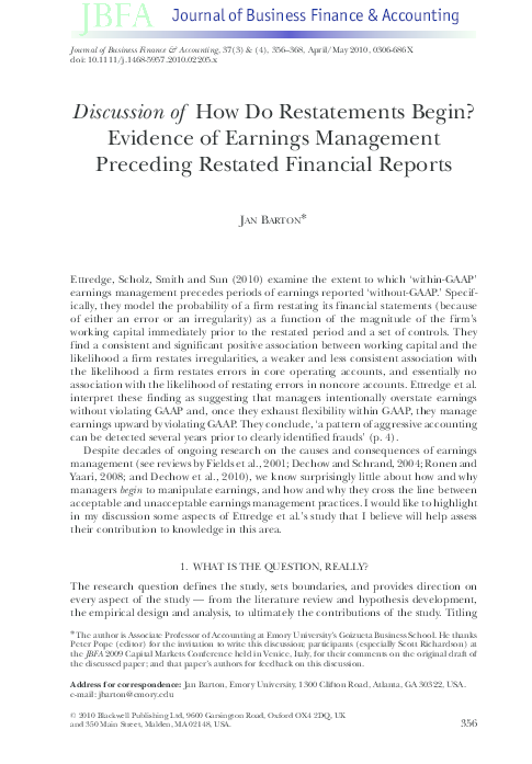 (PDF) Discussion of How Do Restatements Begin? Evidence of Earnings ...