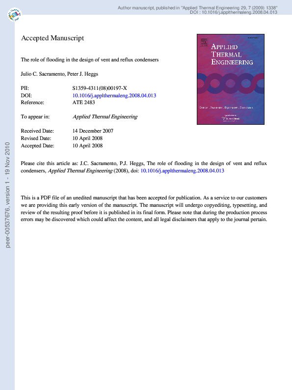 (PDF) The role of flooding in the design of vent and reflux condensers