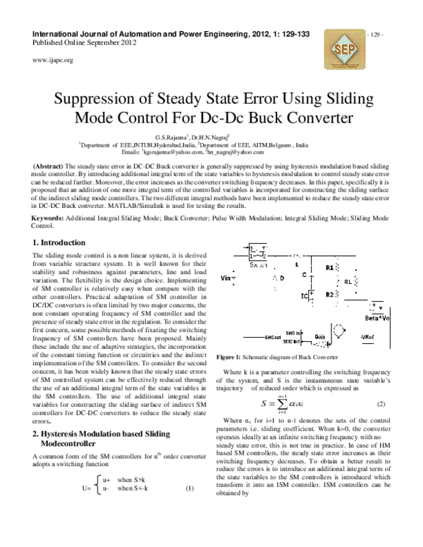 Pdf Suppression Of Steady State Error Using Sliding Mode Control For