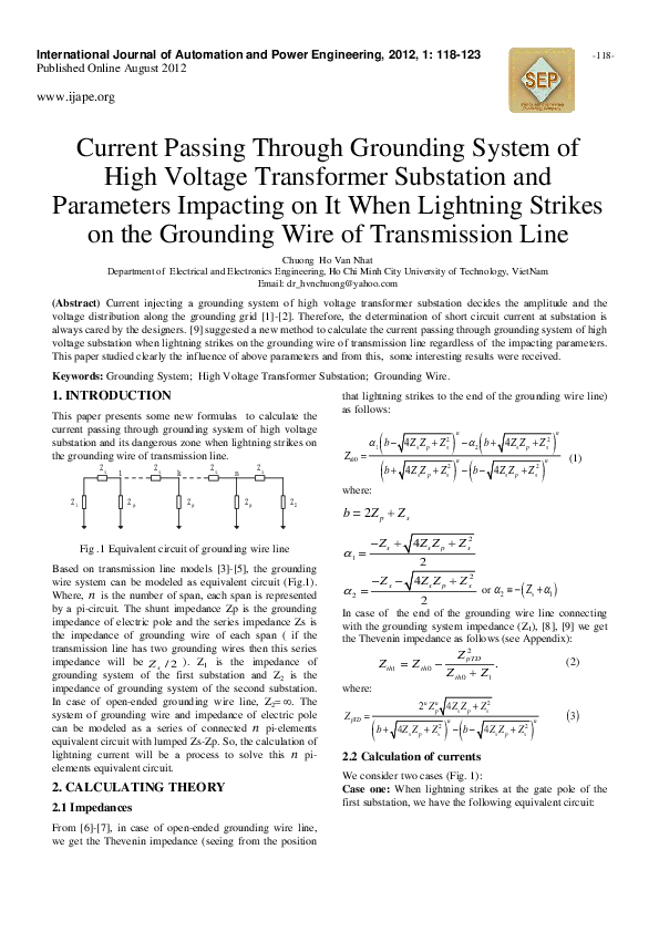 (PDF) Current Passing Through Grounding System of High Voltage Transformer Substation and ...