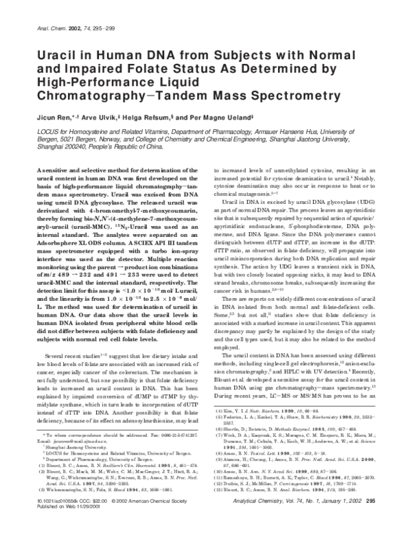 (PDF) Uracil in Human DNA from Subjects with Normal and Impaired Folate ...