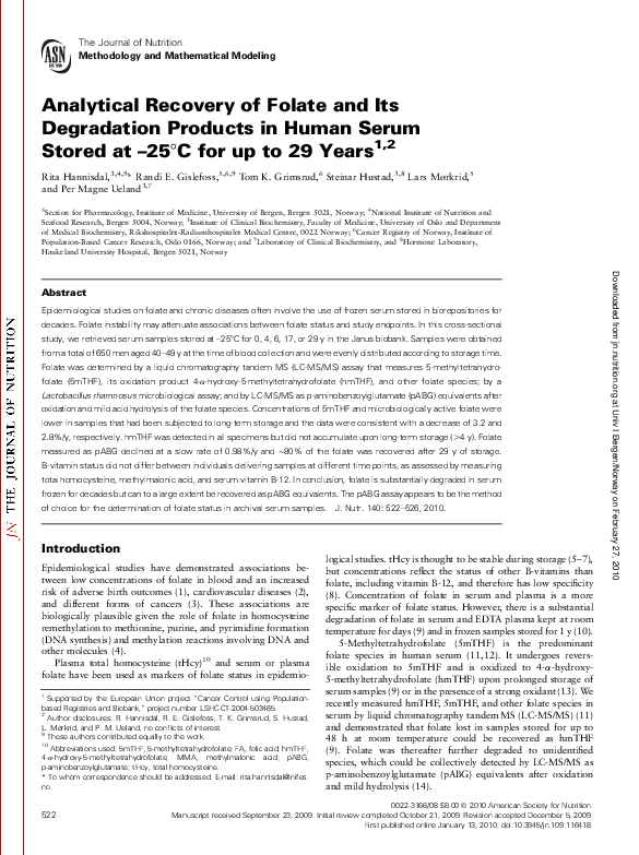 (PDF) Analytical Recovery of Folate and Its Degradation Products in ...