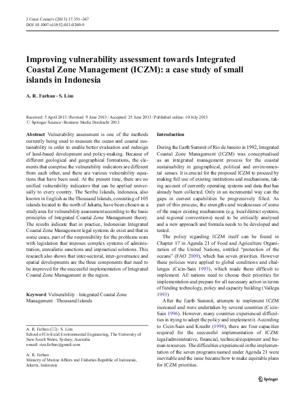 (PDF) Improving vulnerability assessment towards Integrated Coastal ...