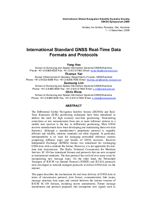 (PDF) International standard GNSS real-time data formats and protocols