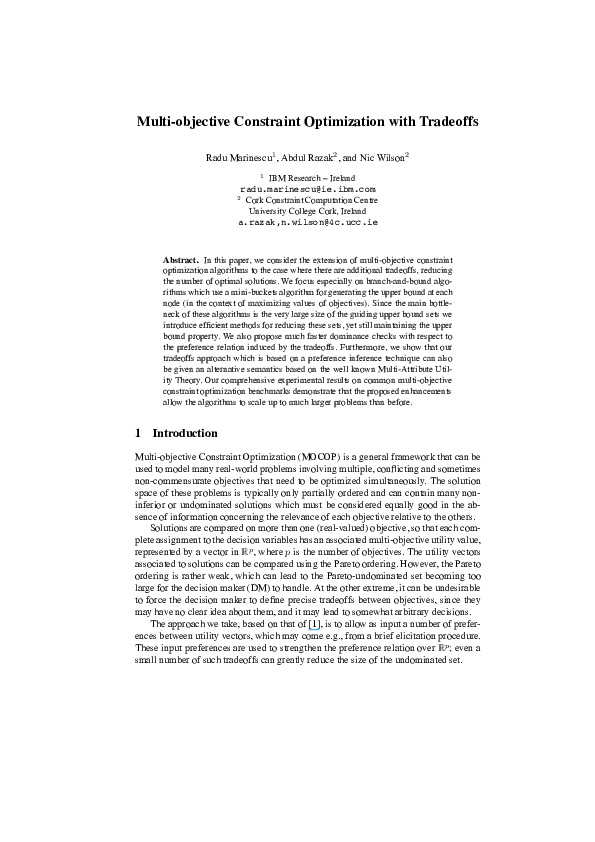 (PDF) Multi-Objective Constraint Optimization with Tradeoffs
