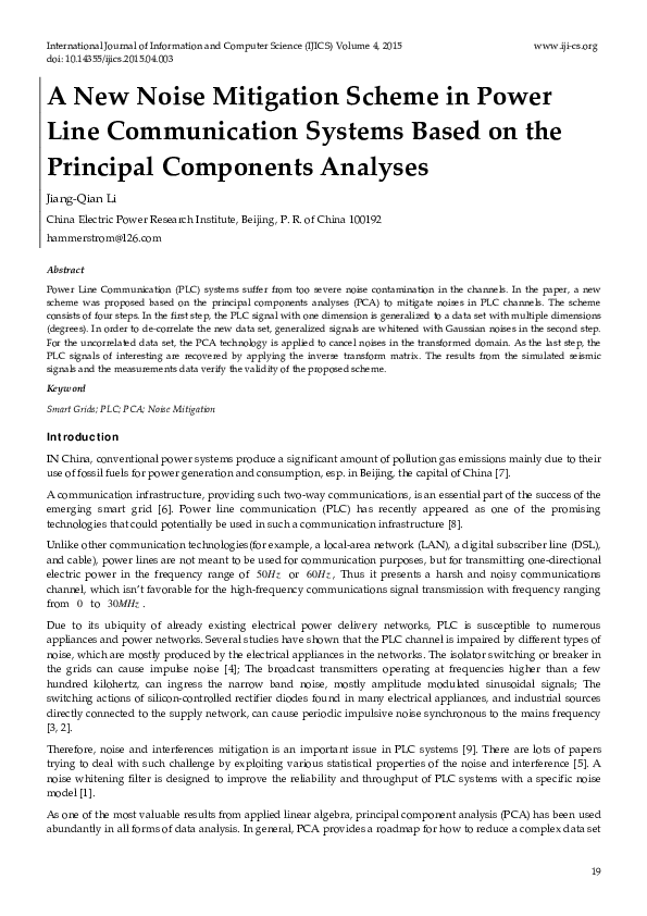 Pdf A New Noise Mitigation Scheme In Power Line Communication Systems Based On The Principal