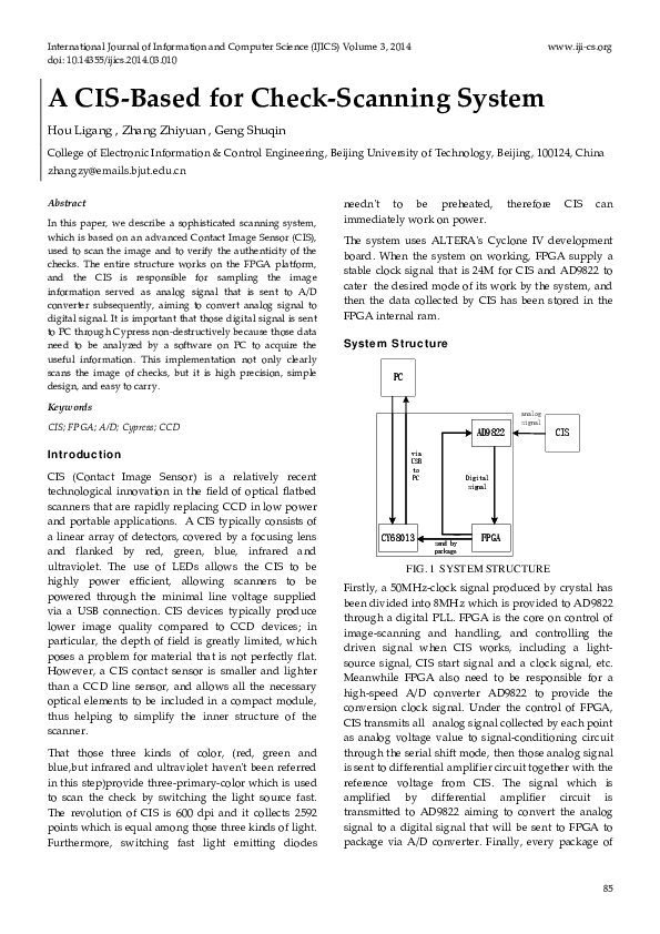 (PDF) A CIS-Based for Check-Scanning System