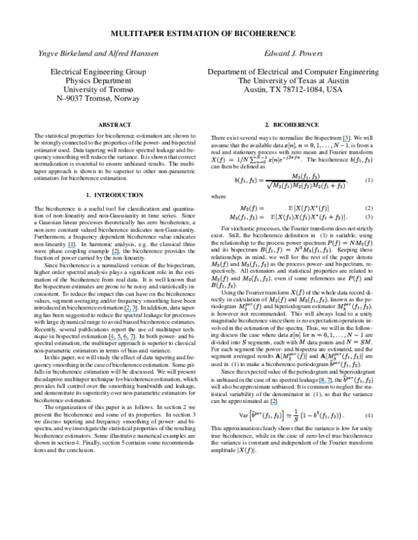 (PDF) Multitaper estimation of bicoherence