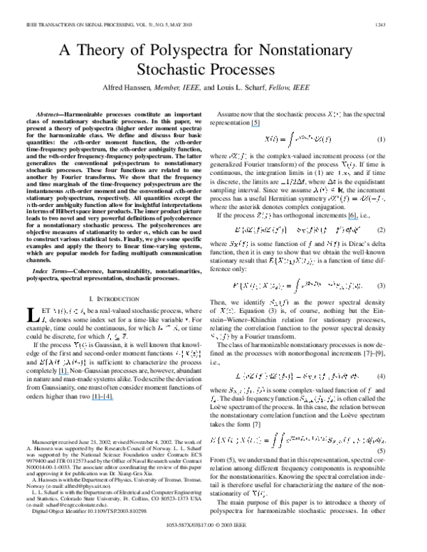 (PDF) A theory of polyspectra for nonstationary stochastic processes | A. Hanssen - Academia.edu