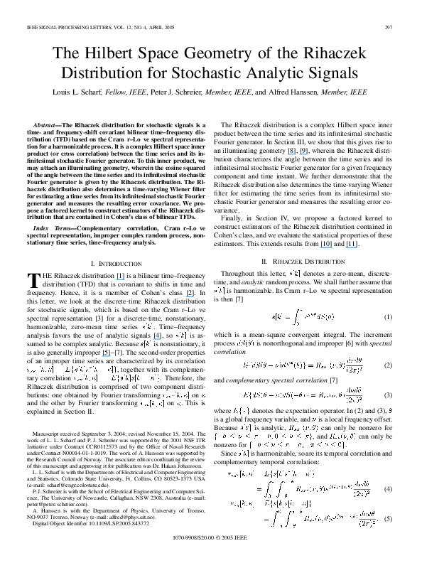 (PDF) The Hilbert space geometry of the Rihaczek distribution for ...