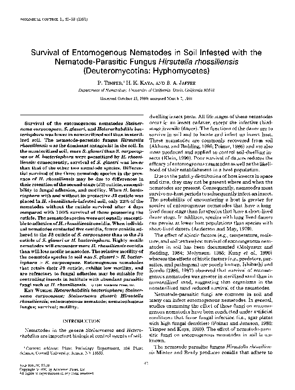 (PDF) Survival of entomogenous nematodes in soil infested with the nematode-parasitic fungus ...