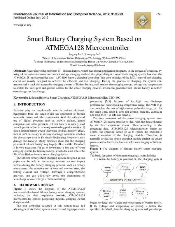 (PDF) Smart Battery Charging System Based on ATMEGA128 Microcontroller
