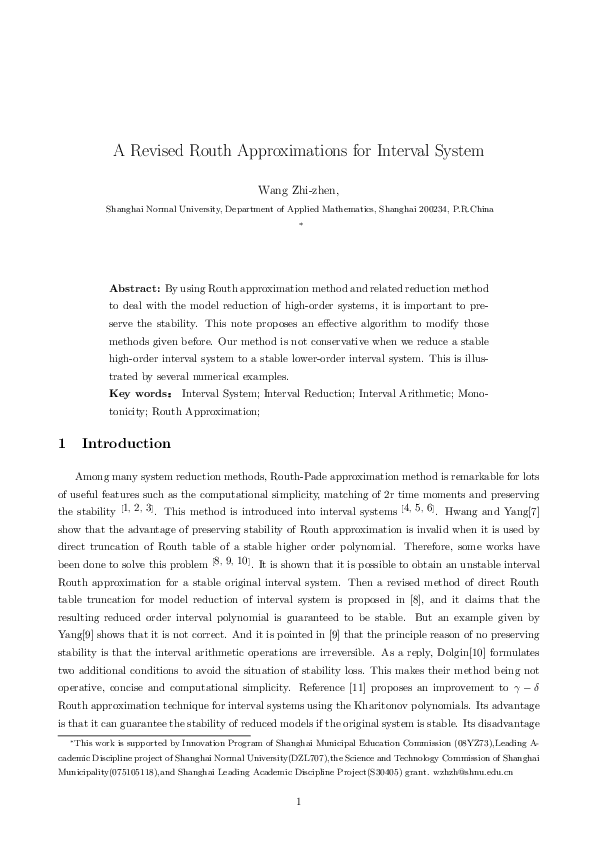 Pdf A Revised Routh Approximation For Interval System