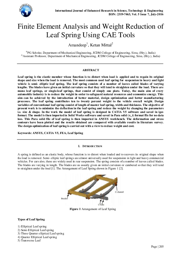 (PDF) Finite Element Analysis and Weight Reduction of Leaf Spring Using CAE Tools