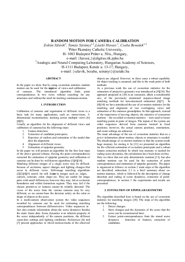 (PDF) Random Motion for Camera Calibration