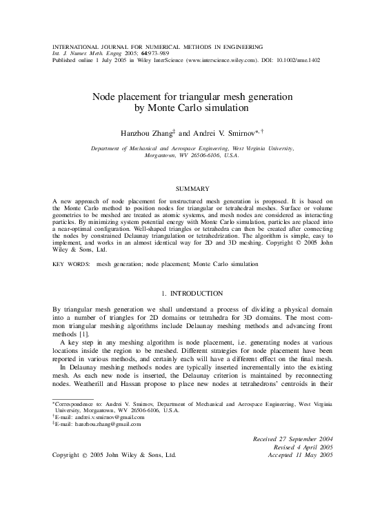 Pdf Node Placement For Triangular Mesh Generation By Monte Carlo Simulation