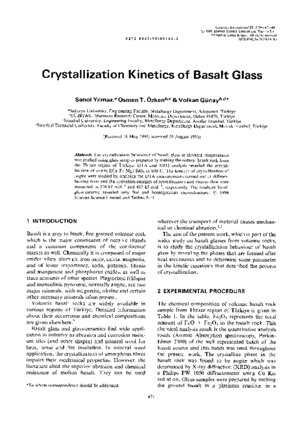 (PDF) Crystallization Kinetics of Basalt Glass