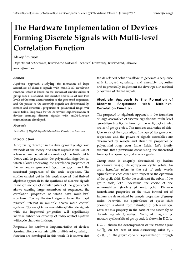 Pdf The Hardware Implementation Of Devices Forming Discrete Signals