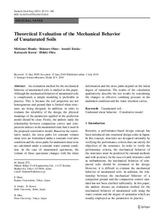 (PDF) Theoretical Evaluation of the Mechanical Behavior of Unsaturated ...