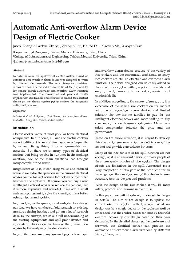 (PDF) Automatic Anti-overflow Alarm Device Design of Electric Cooker