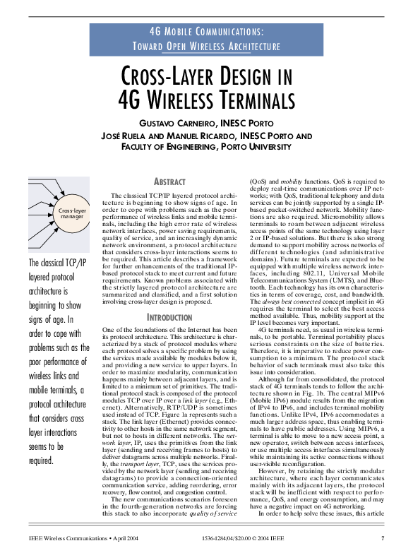 (PDF) Cross-layer design in 4G wireless terminals