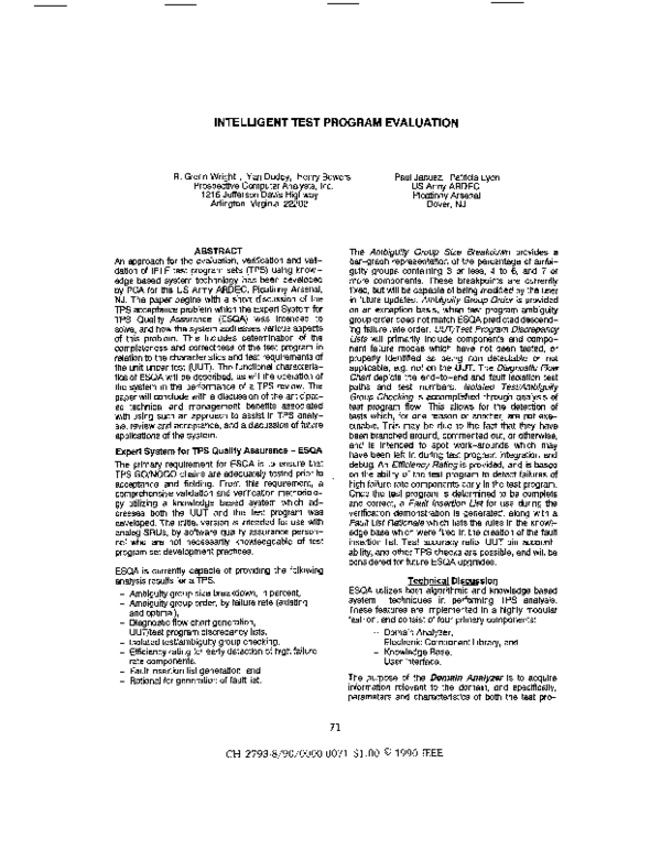 (PDF) Intelligent test program evaluation